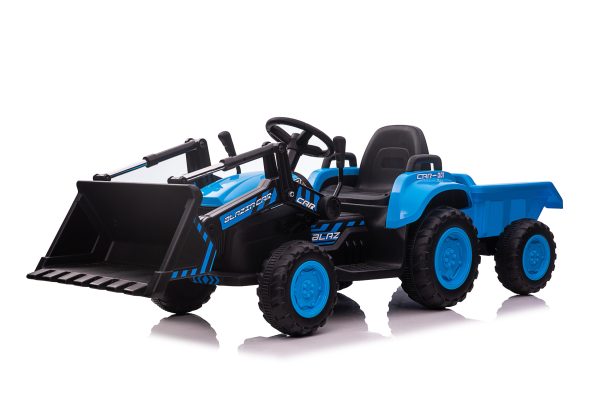 MX 12V Tractor, Trailer & Front Loader (Blue) - Garden Play Ireland